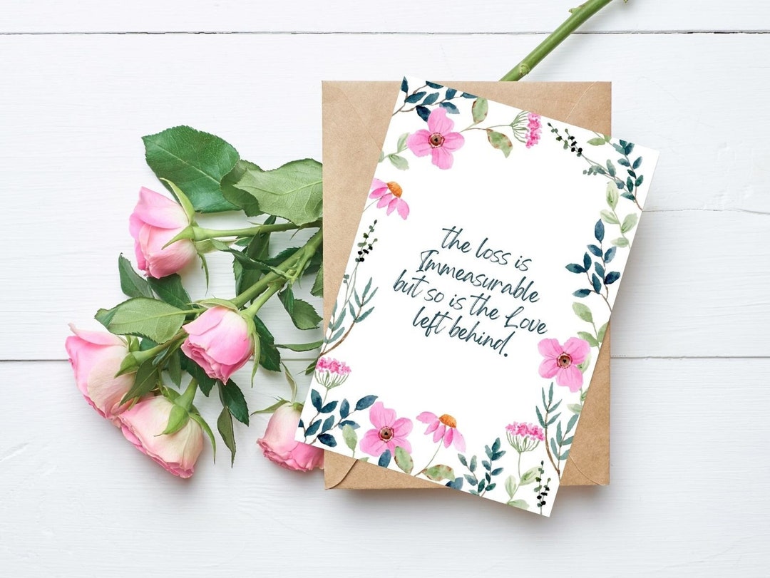 Floral Condolence Card, Pink Watercolor Memorial Editable Template ...