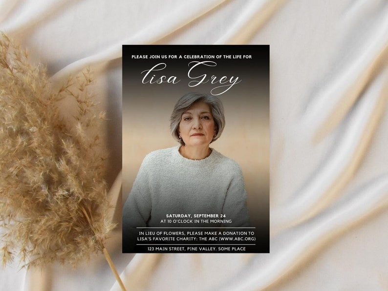 Funeral Memorial Card, Digital Funeral Invitation, Memorial Editable ...