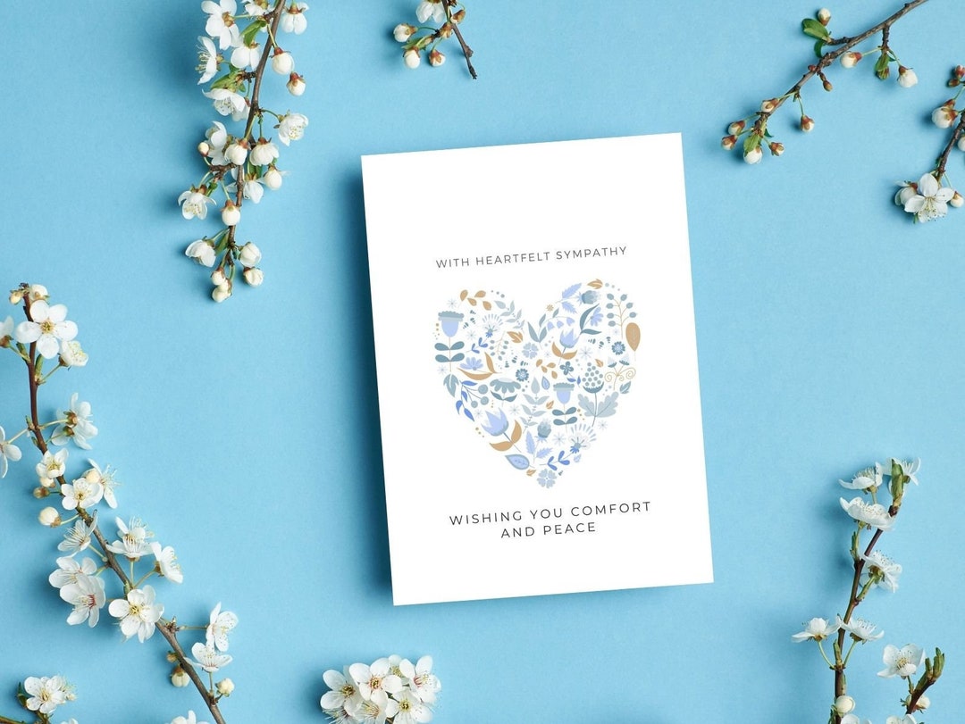 Condolence Card , Sending Hugs, Blue and Brown Floral Memorial Editable ...