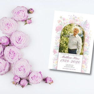 Funeral Memorial Card, Digital Funeral Invitation, Pink Watercolor ...