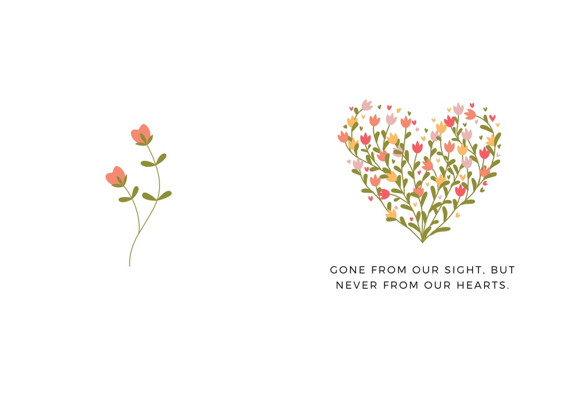 Pink Floral Heart Condolence Card , Sending Hugs, Memorial Editable ...