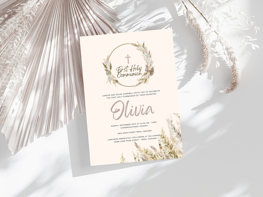 Pink Girl Communion Invitation, Elegant Holy Communion Editable ...