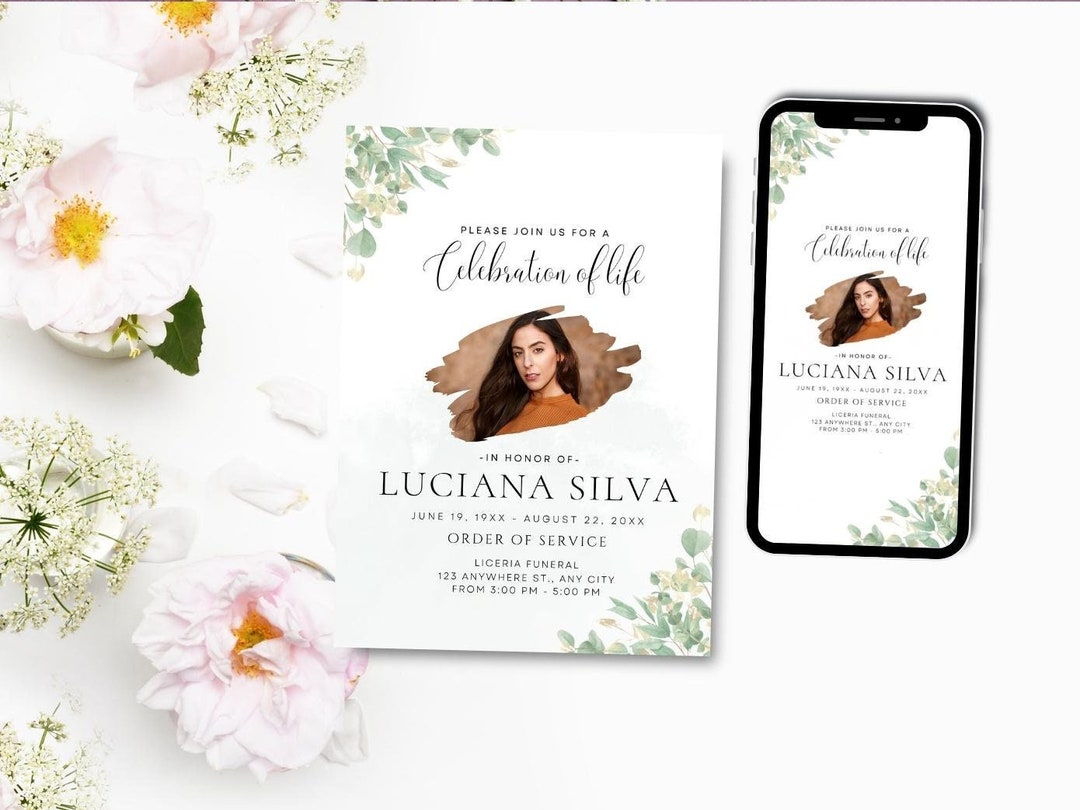 Funeral Memorial Card, Digital Funeral Invitation,botanical Memorial ...