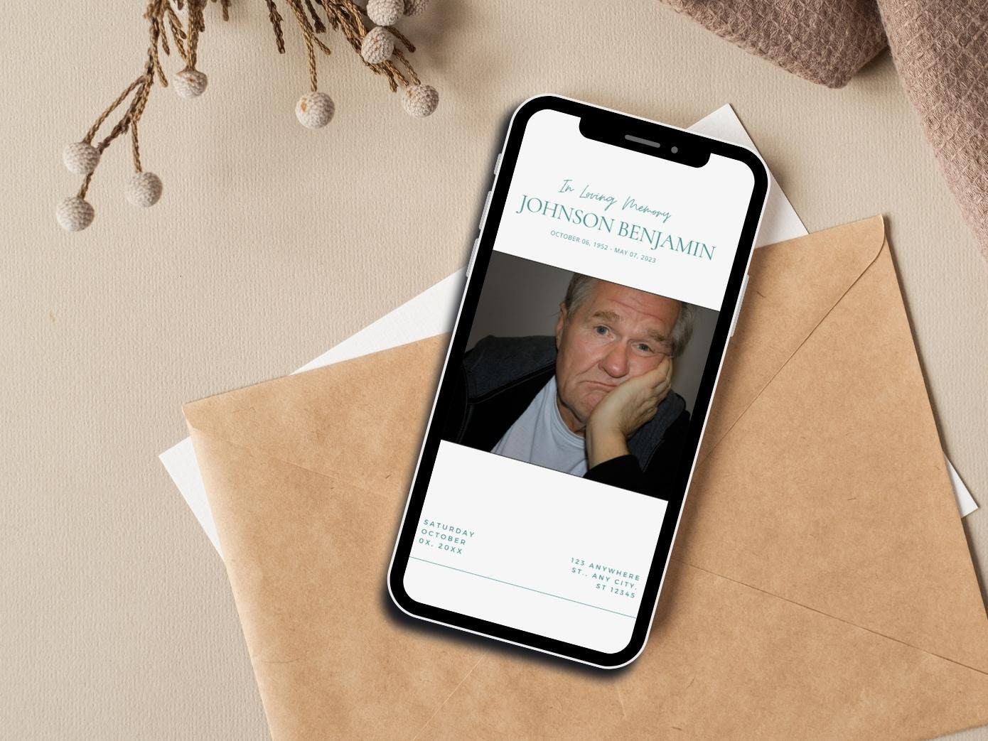Funeral Memorial Card, Digital Funeral Invitation, Blue Memorial ...