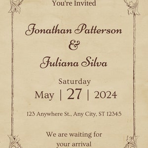 Brown Vintage Wedding Invitation, Wedding Day Timeline Announcement ...
