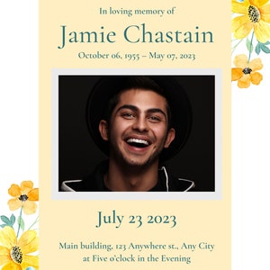 Watercolor Funeral Memorial Card, Wildflower Digital Funeral Invitation ...