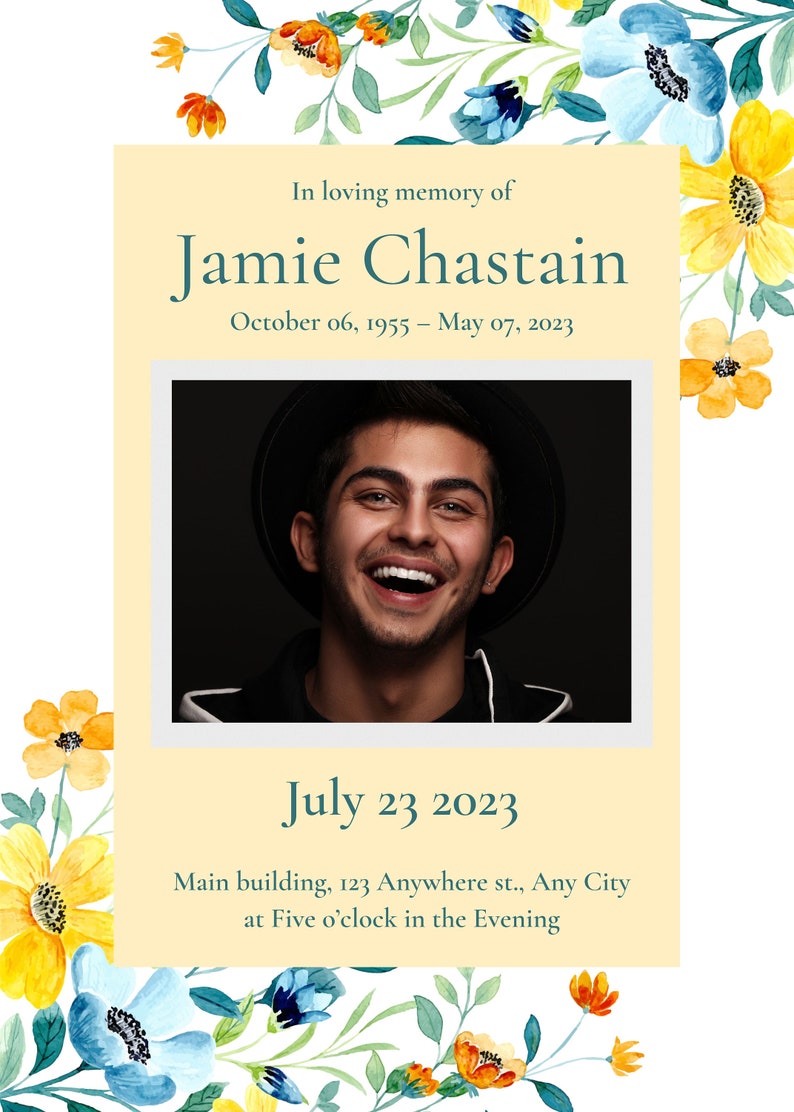 Watercolor Funeral Memorial Card, Wildflower Digital Funeral Invitation ...