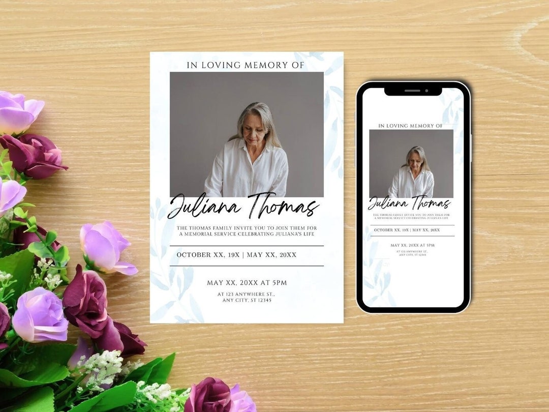 Funeral Memorial Card, Digital Funeral Invitation, Modern Memorial ...
