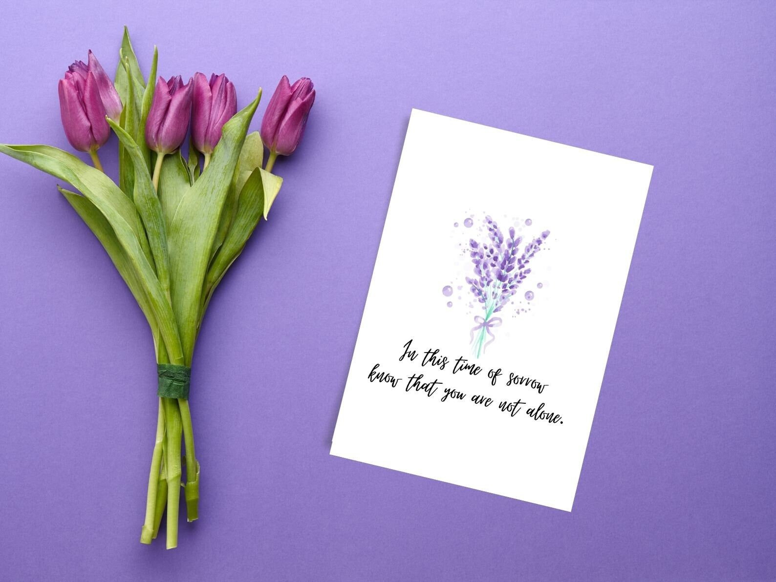 Violet Floral Condolence Card, Watercolor Memorial Editable Template ...