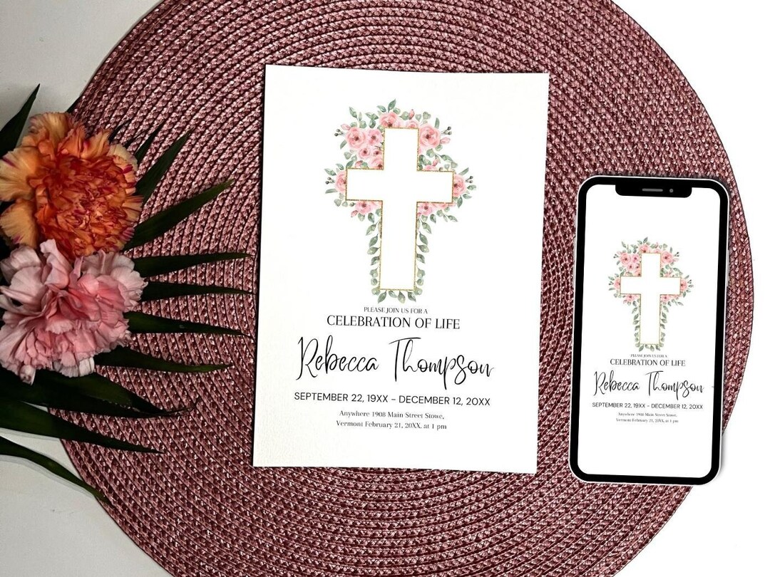 Funeral Memorial Card, Digital Funeral Invitation, Floral Memorial ...
