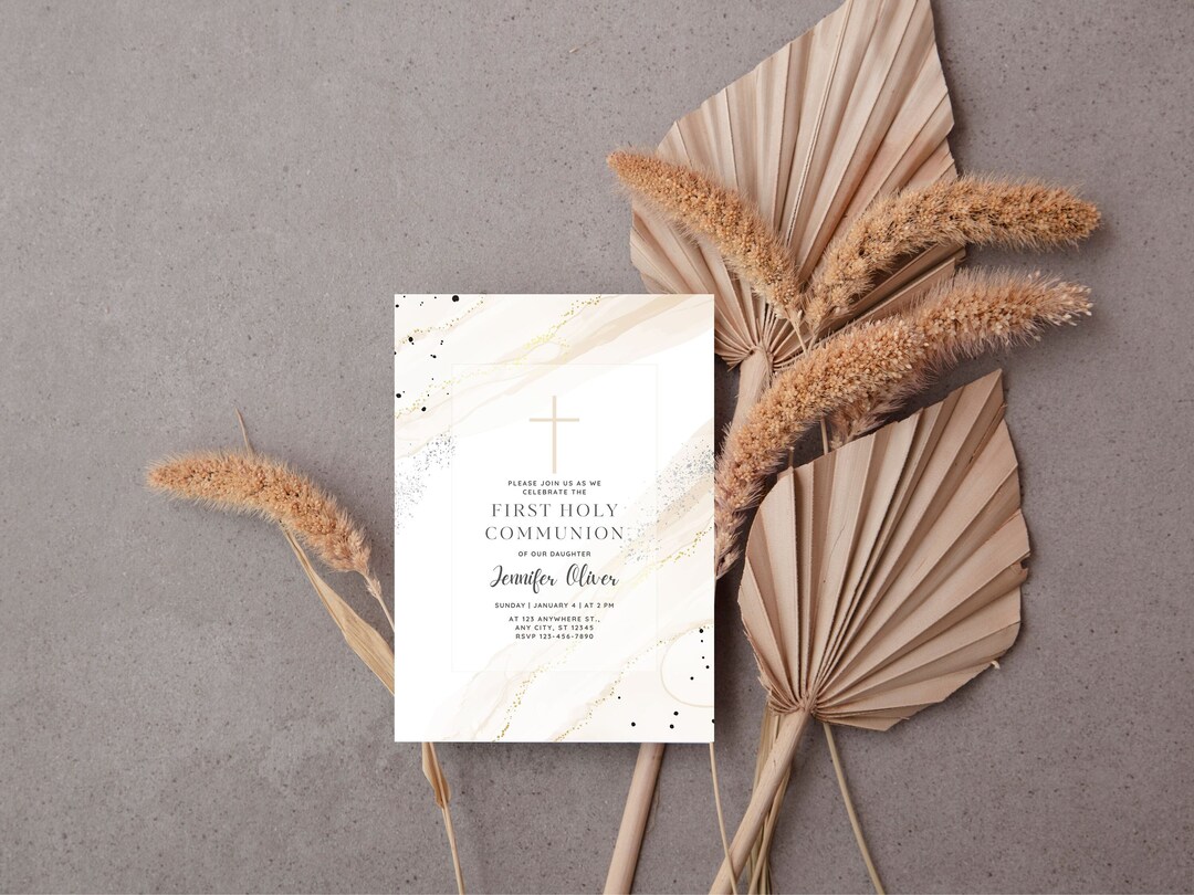 Pink Watercolor Girl Communion Invitation, Modern Holy Communion ...
