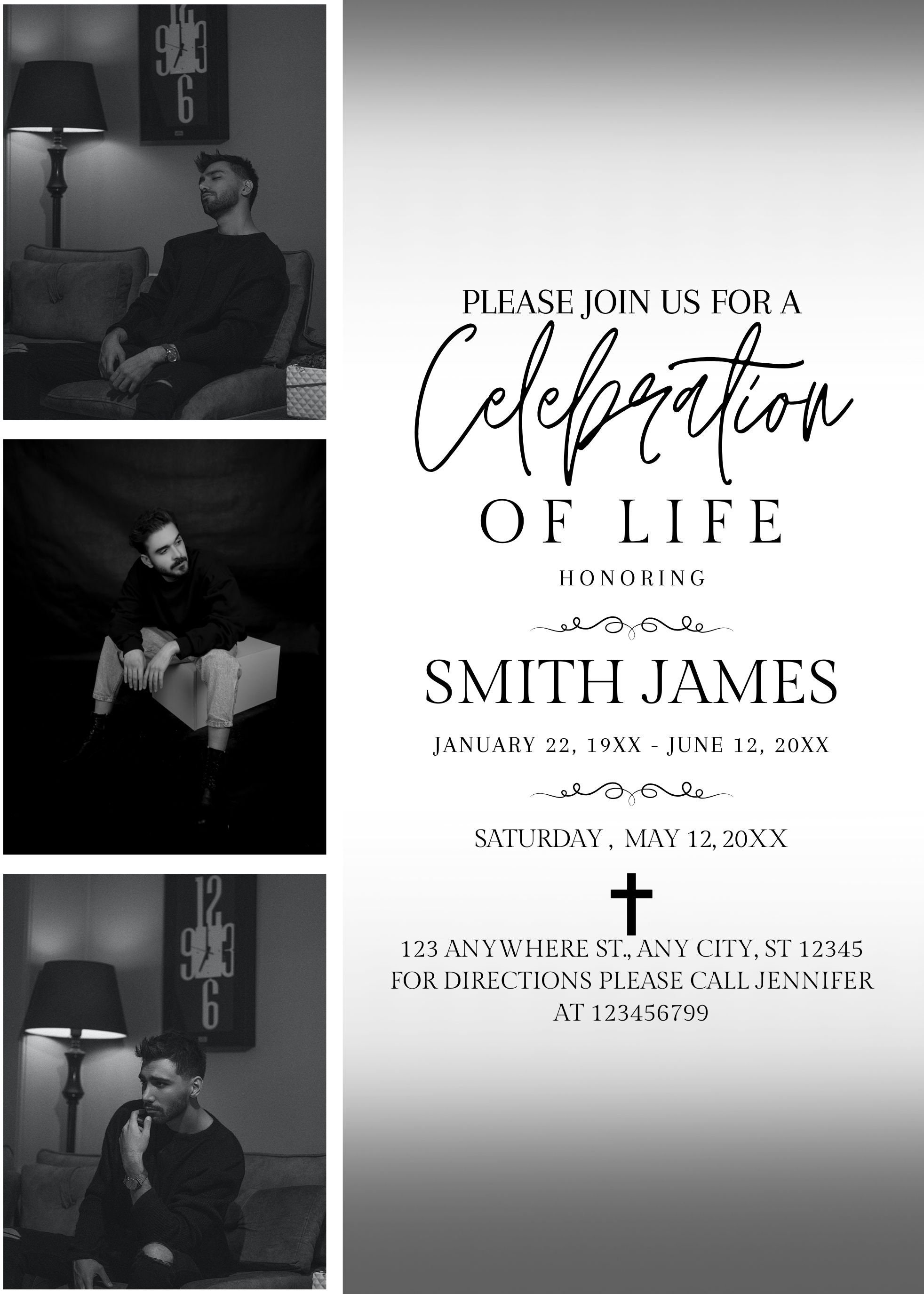 Funeral Memorial Card, Digital Funeral Invitation, Black and White ...