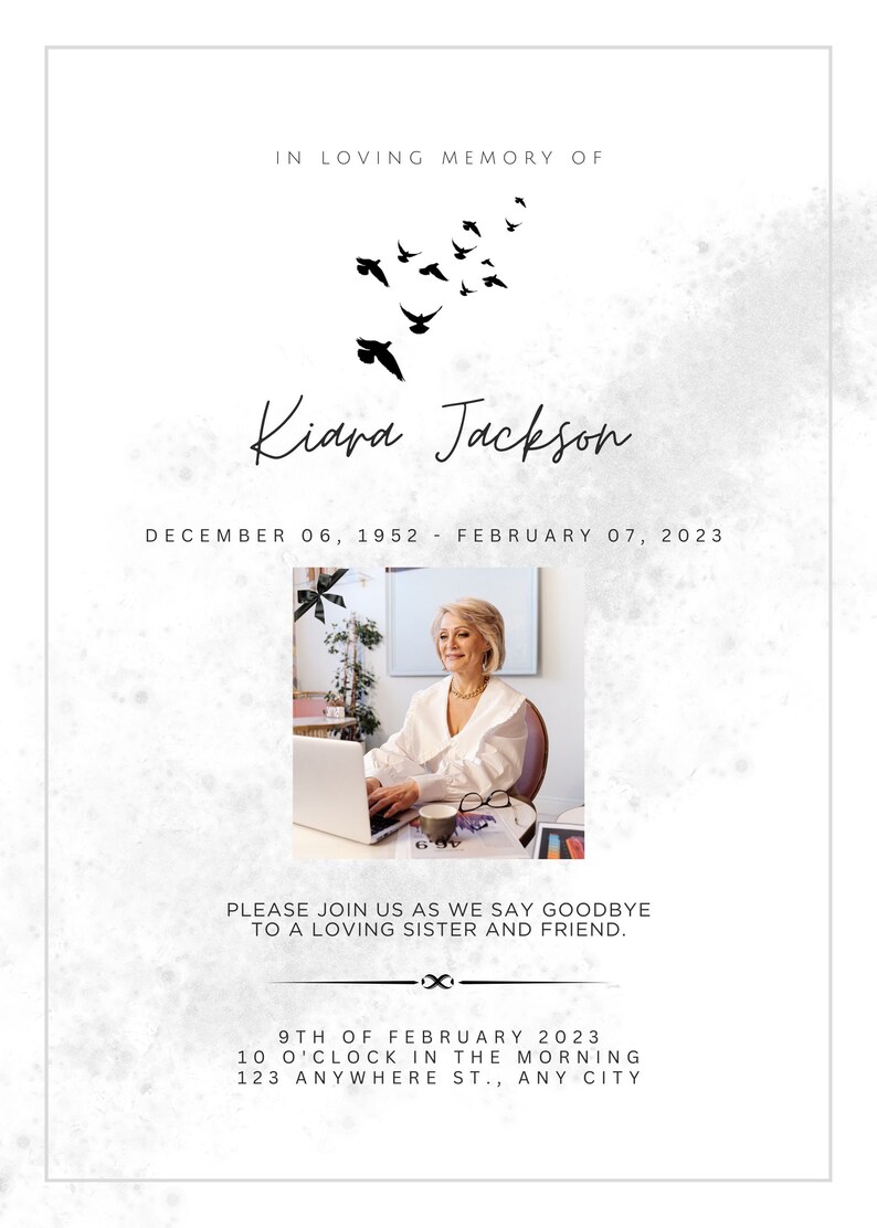 Minimalist Funeral Memorial Card, Digital Funeral Invitation, Modern ...