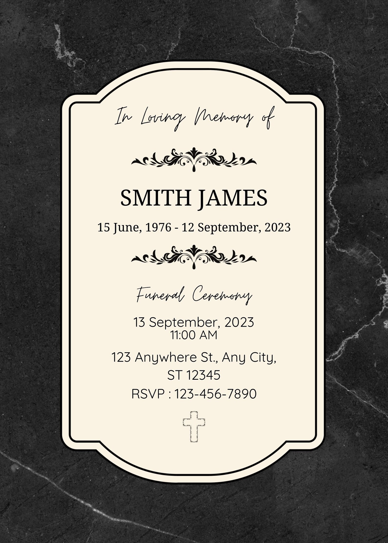 Black Funeral Memorial Card, Digital Funeral Invitation, Memorial ...