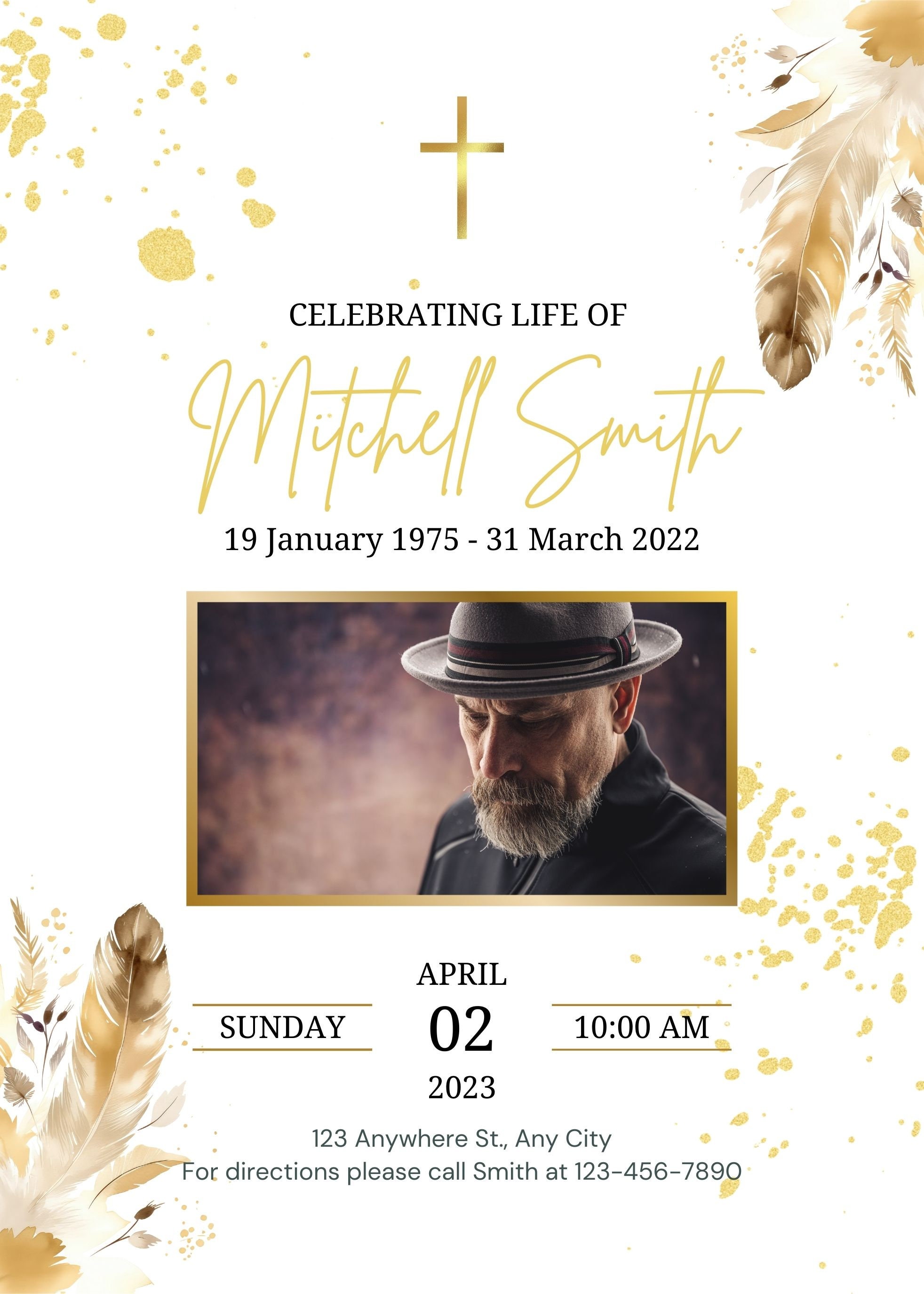 Black and Gold Funeral Memorial Card, Digital Funeral Invitation ...