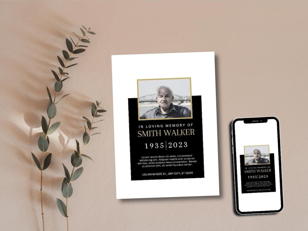 Funeral Memorial Card, Digital Funeral Invitation, Memorial Editable ...