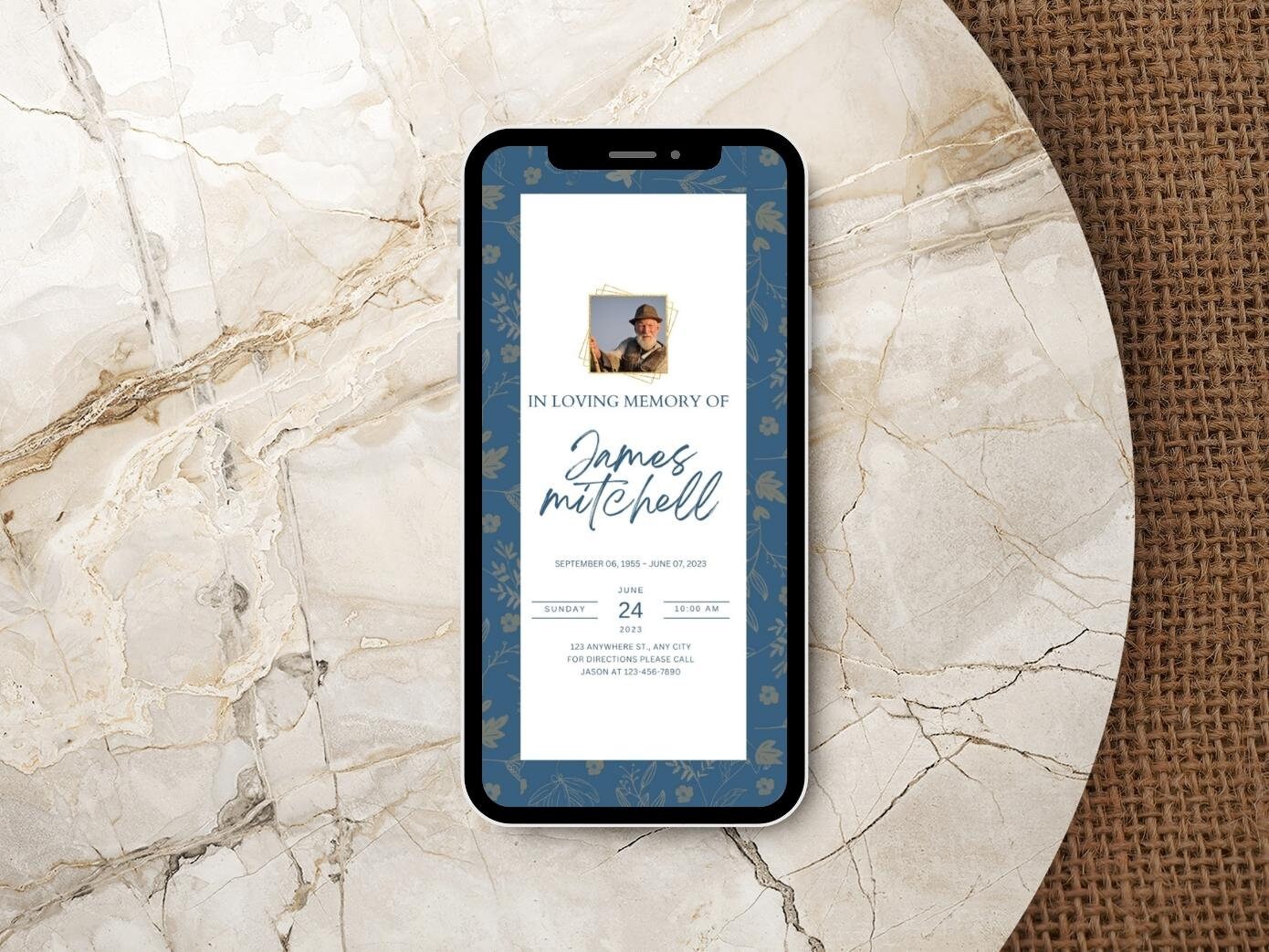 Blue Floral Funeral Memorial Card Digital Funeral Invitation - Etsy