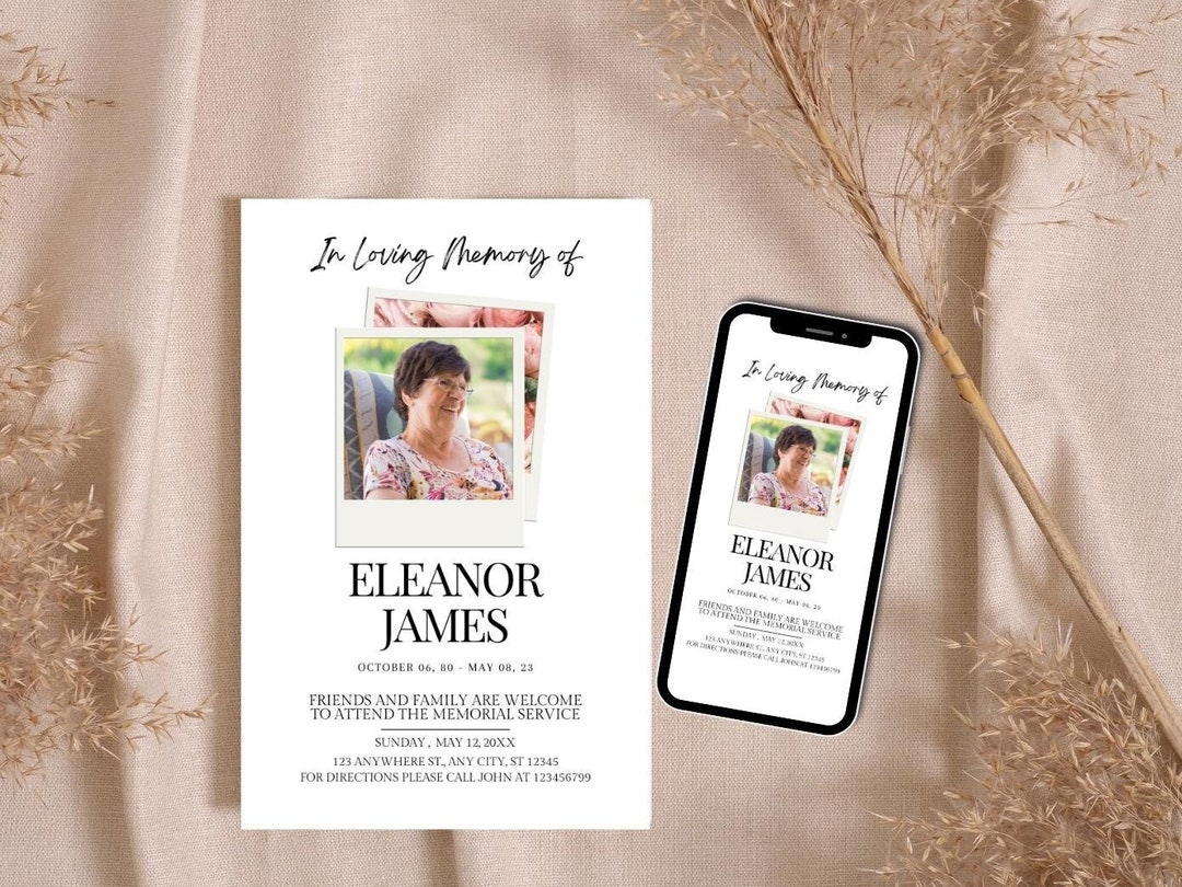 In Loving Memory Funeral Memorial Card, Digital Funeral Invitation ...