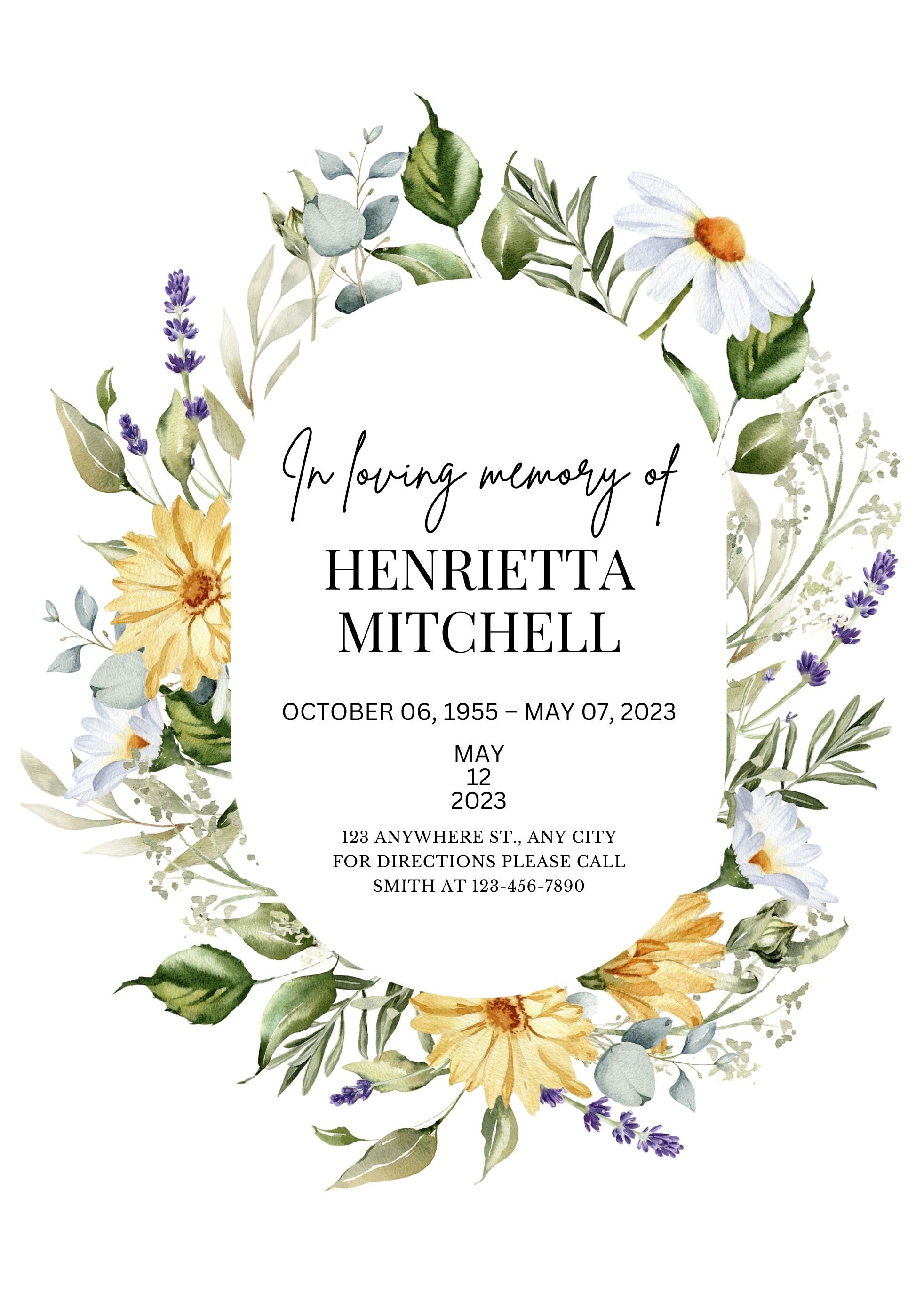 Floral Funeral Memorial Card, Digital Funeral Invitation, Elegant ...