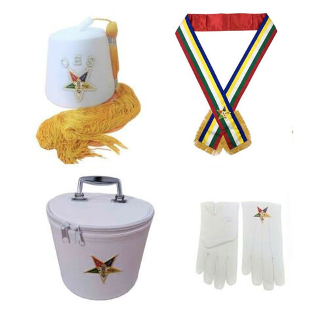 Masonic Regalia O.E.S Fez Hat Fez Case Gloves Sash One Set for O.E.S ...