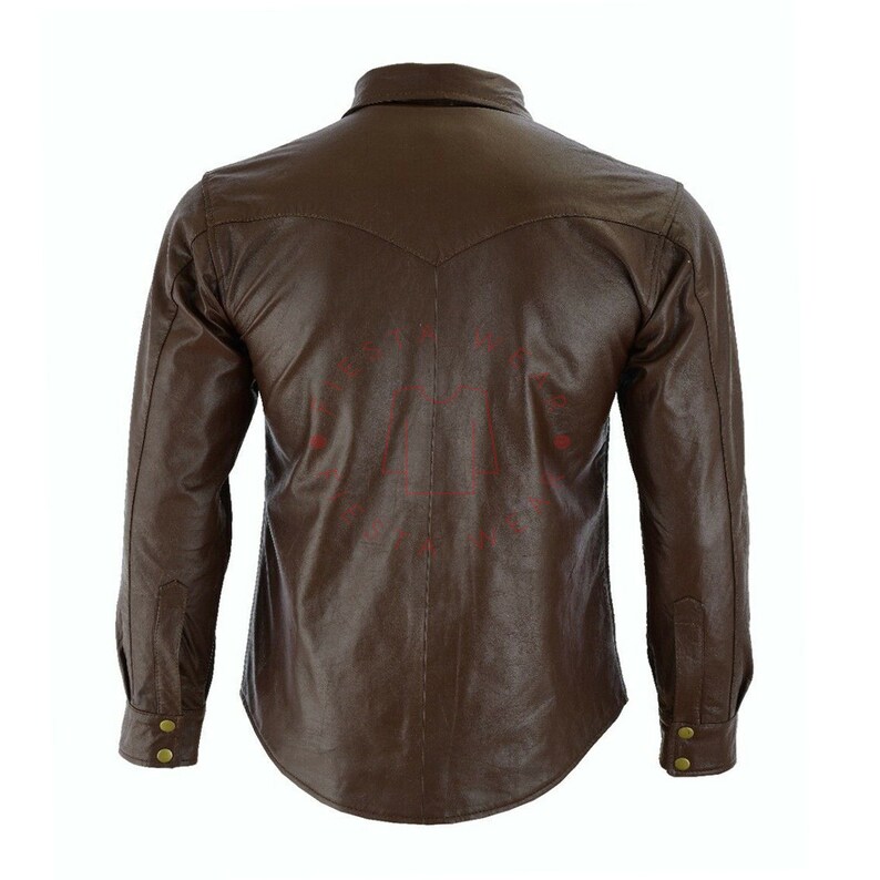 Genuine Leather Men Brown Classic Style Long Sleeves Shirt Leather ...