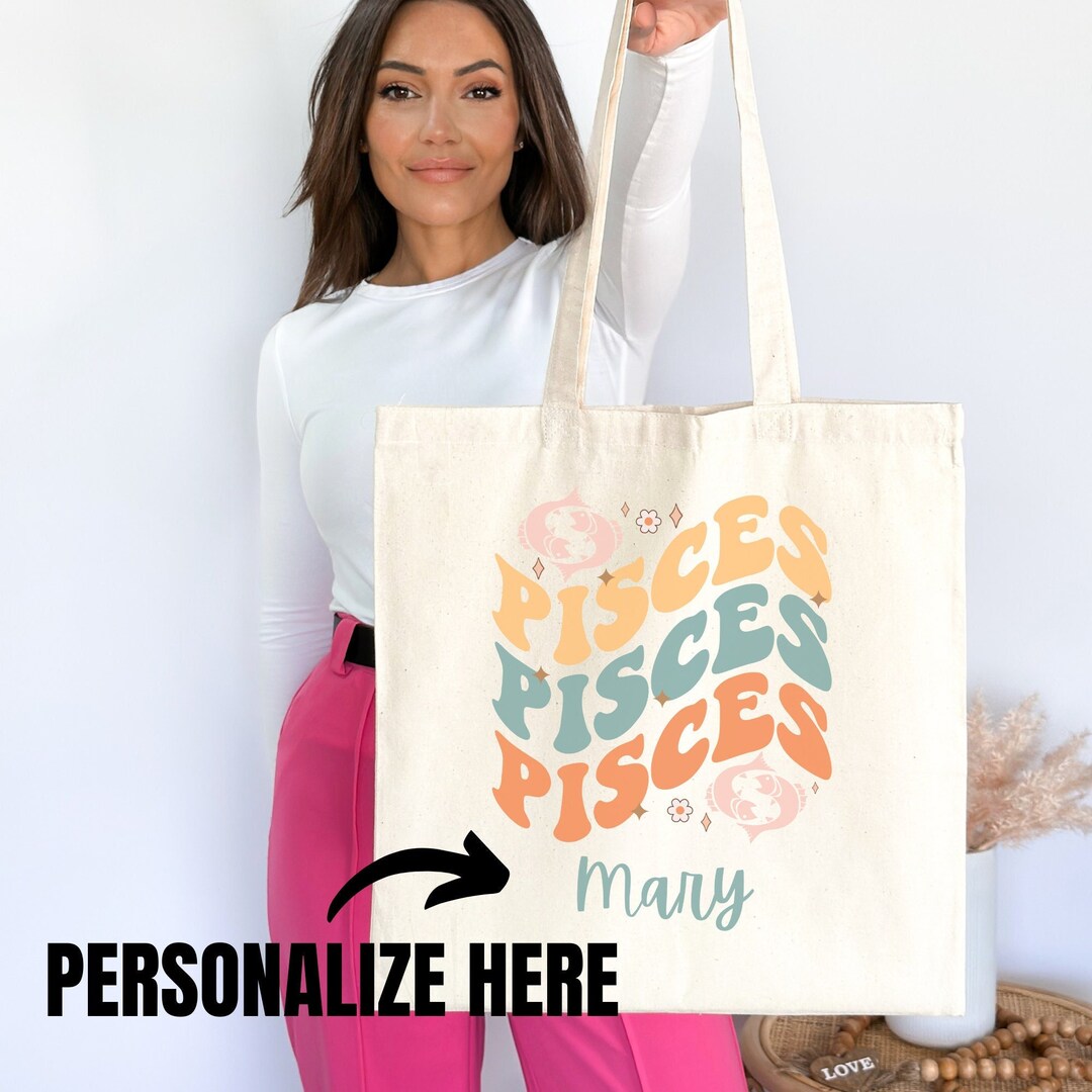 Personalized Retro Zodiac Tote Bag Custom Pisces Birthday Gift Bag Gift ...