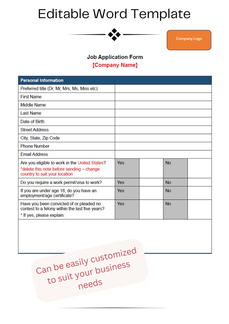 Editable Job Application Form Template Streamline Hiring for Small ...