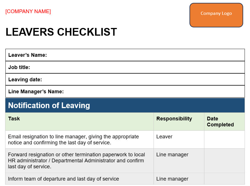 Leaver Offboarding Checklist Template Leaver Line Manager Checklist 5 ...