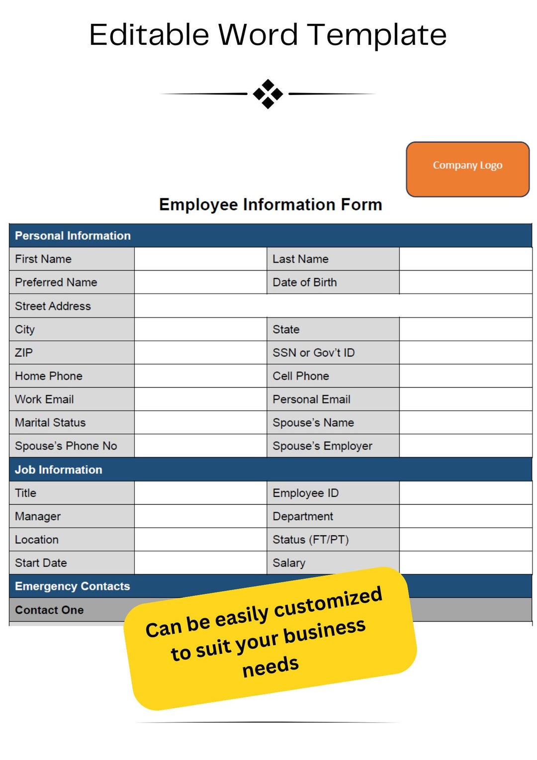 Editable Employee Information Form Employee Information and Emergency ... Editable Employee Information Form Employee Information and Emergency ...