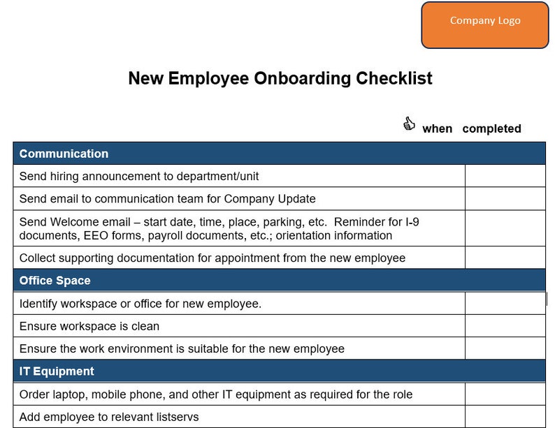 Employee Onboarding Checklist Template New Starter Checklist HR Manager ...