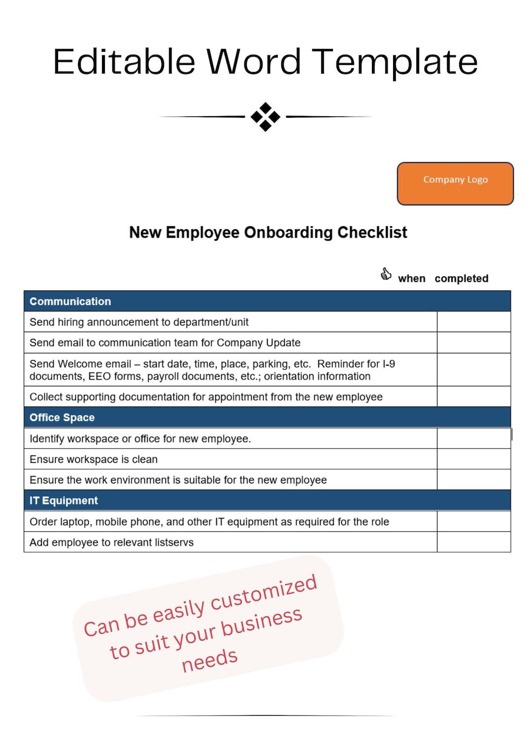 Employee Onboarding Checklist Template New Starter Checklist HR Manager ...
