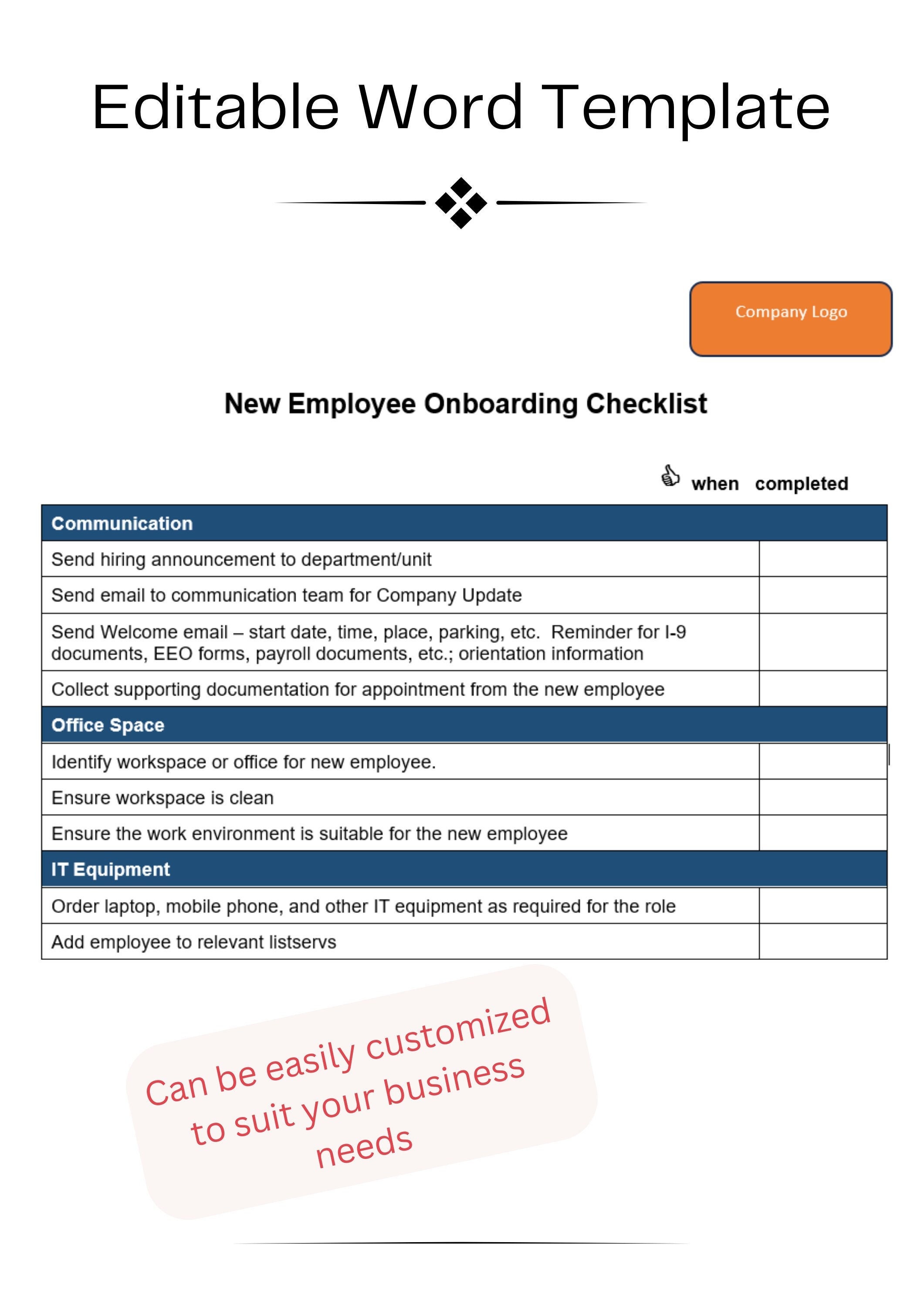 Employee Onboarding Checklist Template New Starter Checklist HR Manager ...