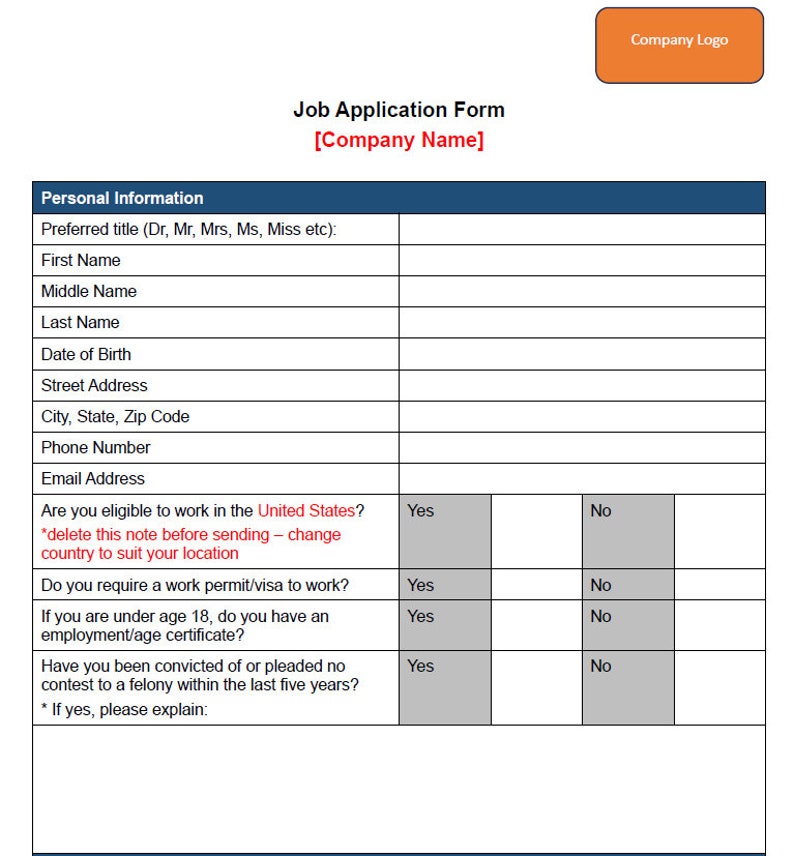 Editable Job Application Form Template Streamline Hiring for Small ...