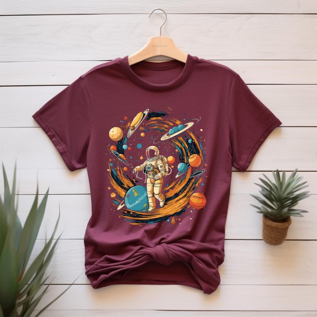 Astronaut Shirt, Planets Shirt, Colorful Shirt, Space Themed Tee, Women ...