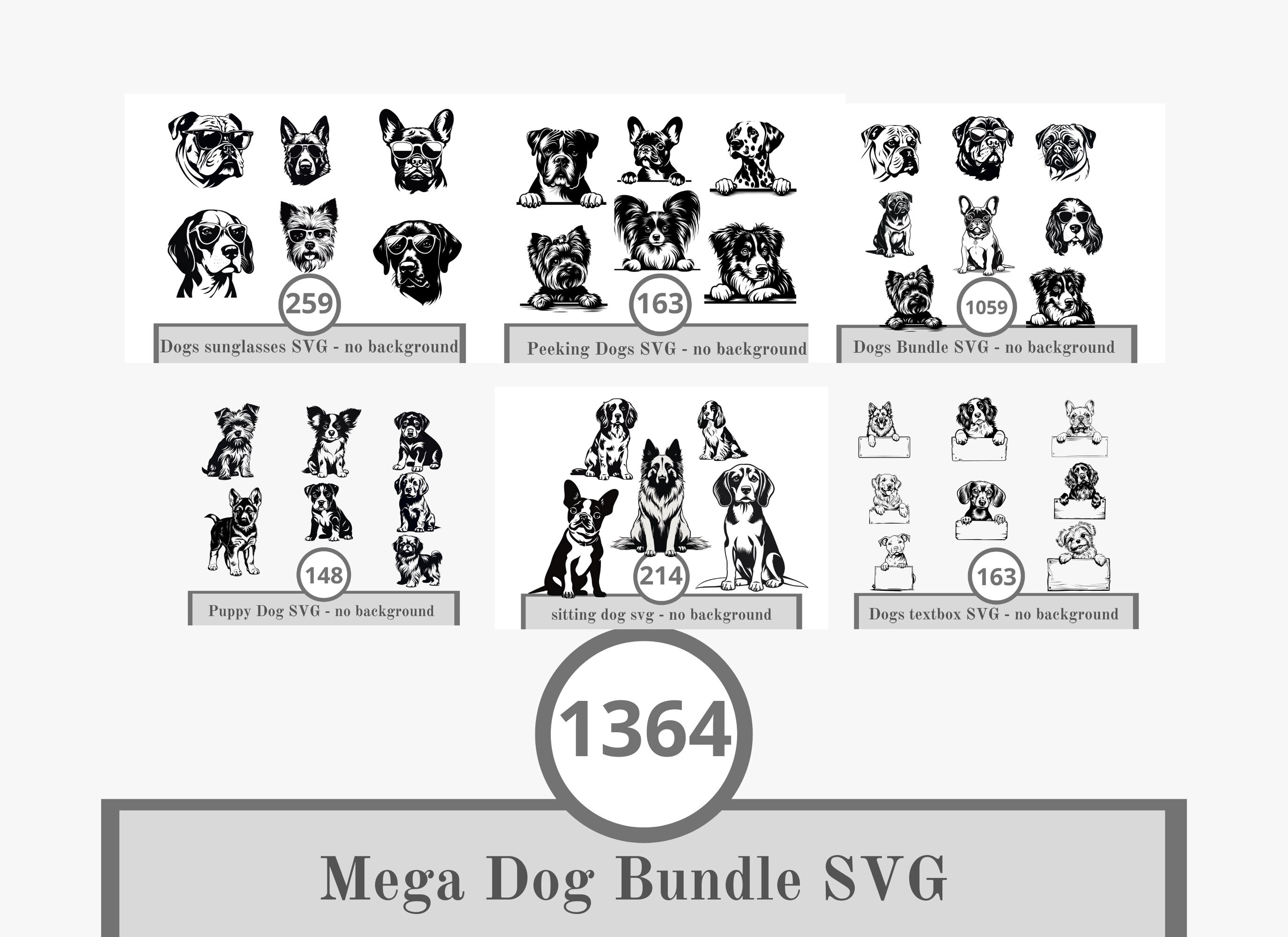 1364 Mega Dog SVG Bundle for Laser Cut and Cricut With Peeking, Sitting ...