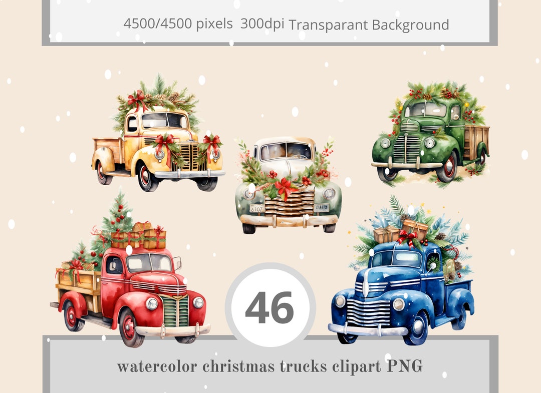 46 Watercolor Christmas Winter Trucks Clipart , Holiday Png Cliparts ...