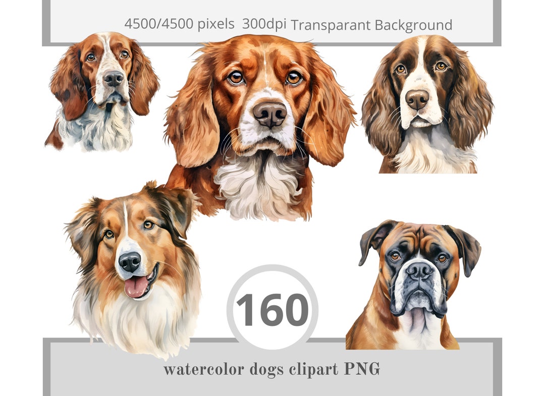 160 Watercolor Dogs Clipart | Dog Clipart Bundle | Watercolor Dogs ...