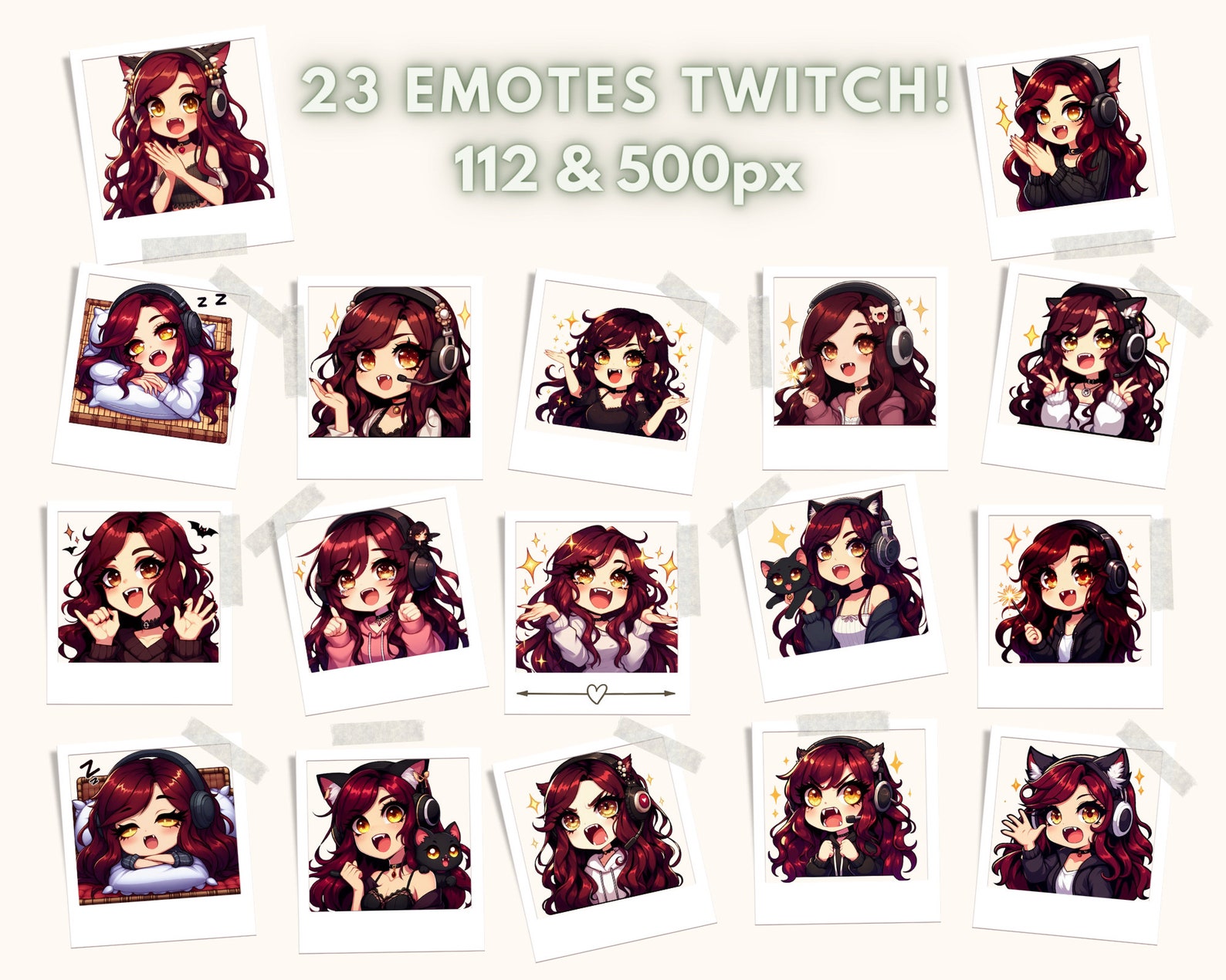23 Dark Neko Girl Emotes Pack - Chibi Vampire Cat Emotes - Twitch ...