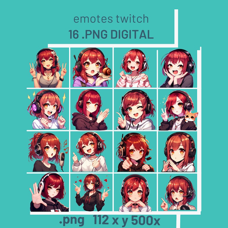 Red Hair Girl Twitch Emotes for Streaming - Youtube and Discord Emotes ...