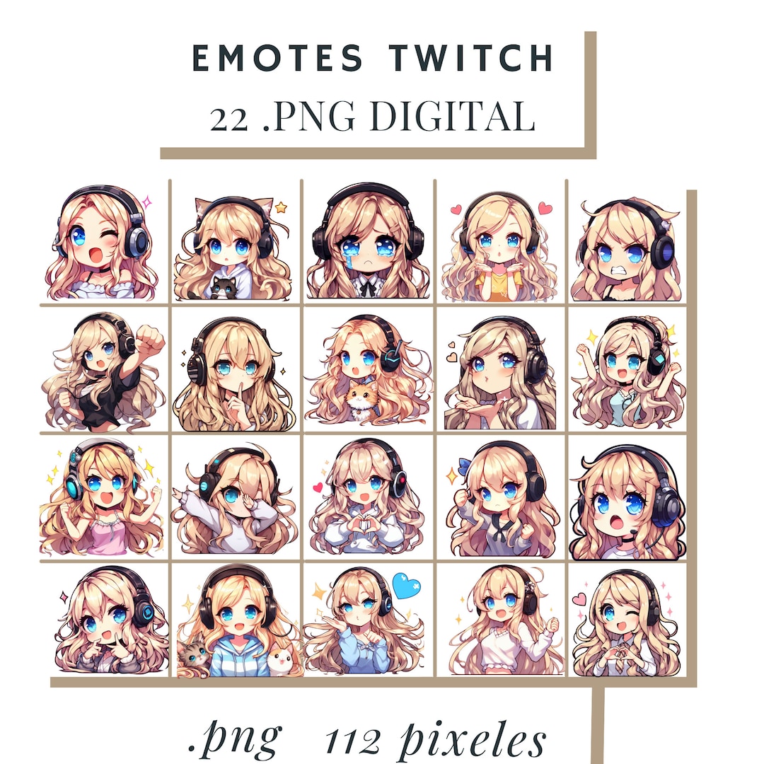 Blonde Girl Chibi Emotes: Twitch, Discord, Youtube (PNG Digital ...