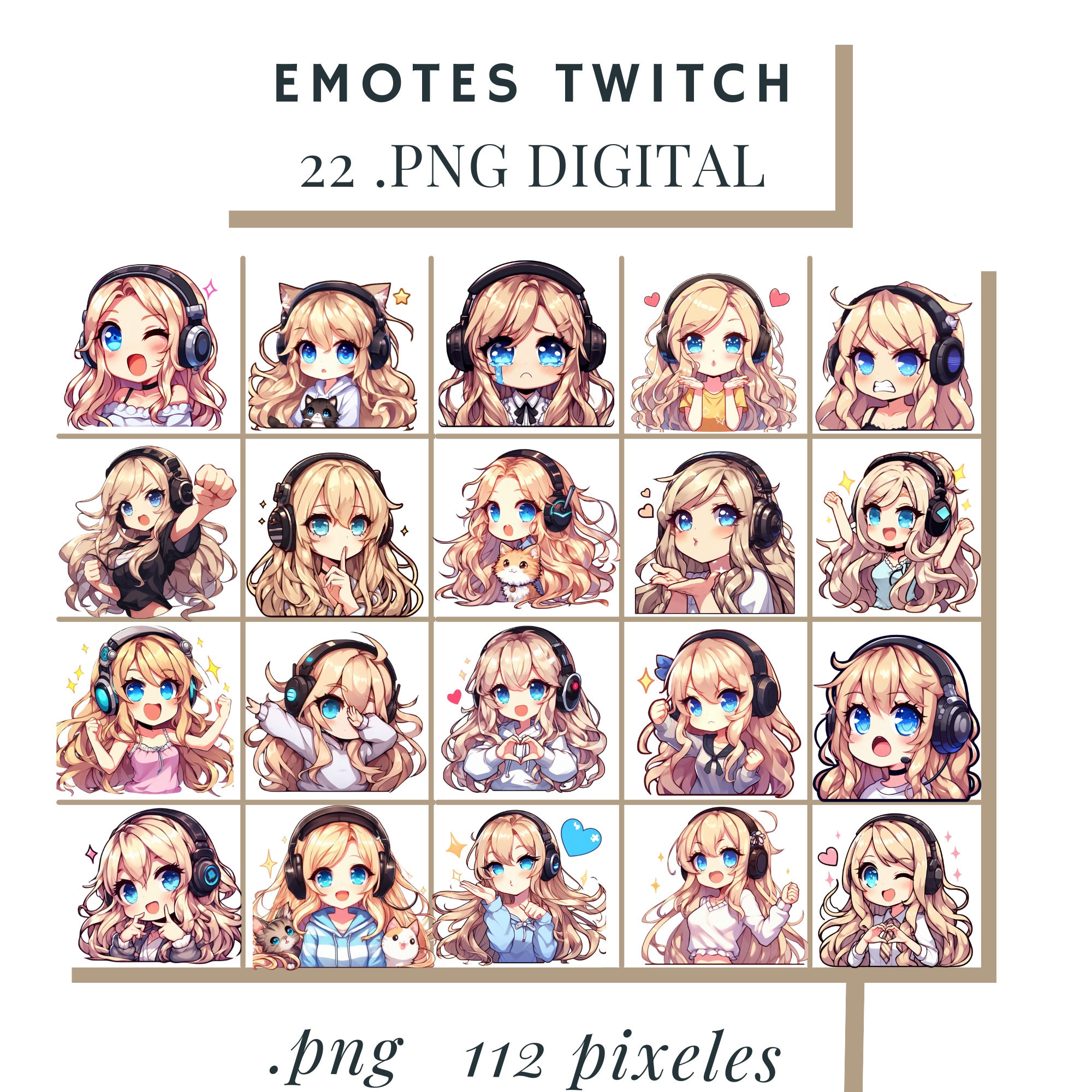 Twitch Emotes, Discord Emotes, Chibi Emotes, Blonde Girl Emotes, Anime ...