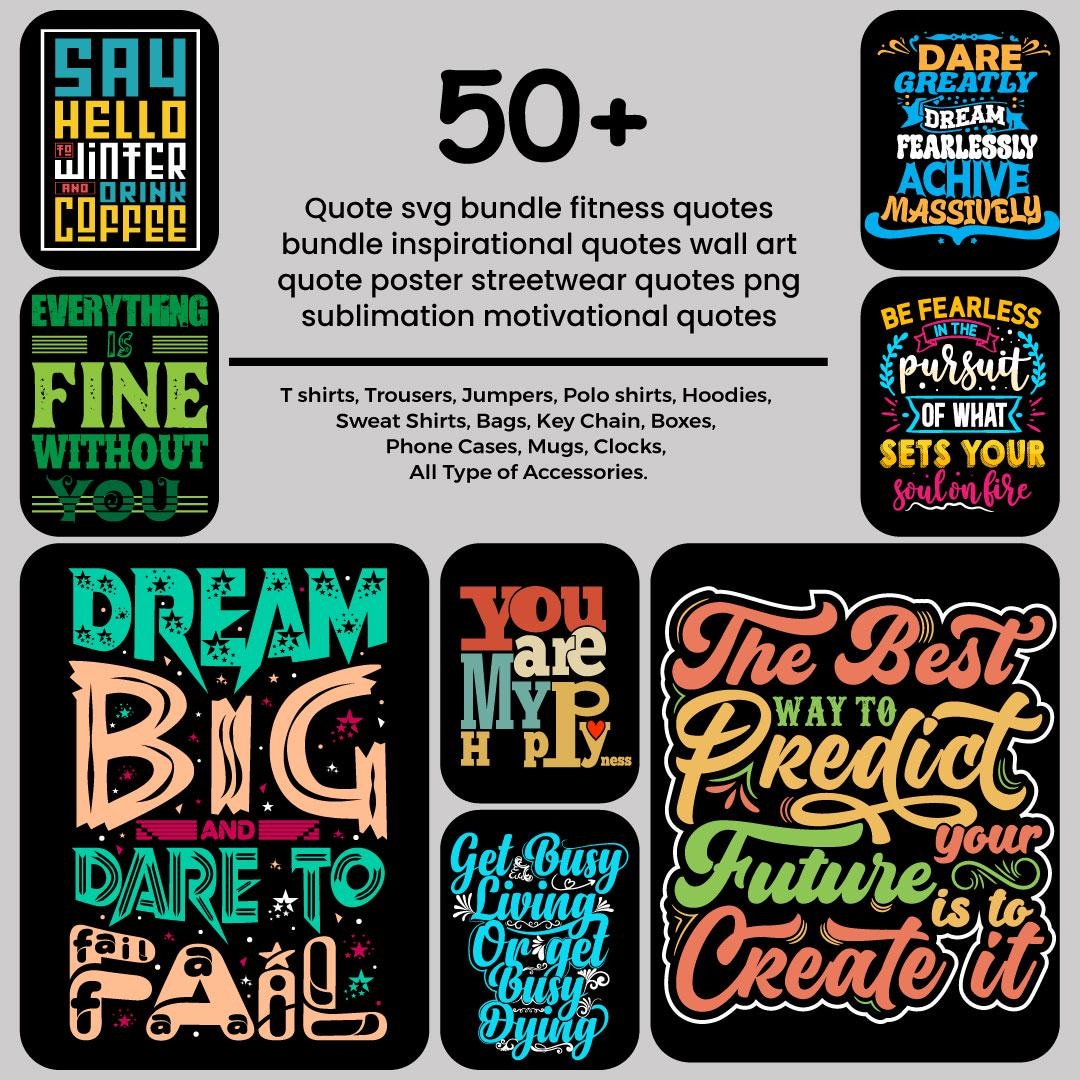 Quote Svg Bundle Fitness Quotes Bundle Inspirational Quotes Wall Art ...