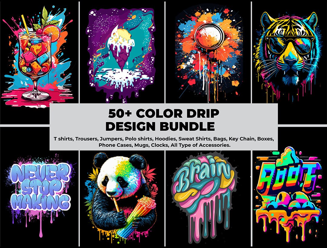 Color Drip Tshirt Design Premium Colorful Tshirt Designs Bundle Jaw ...