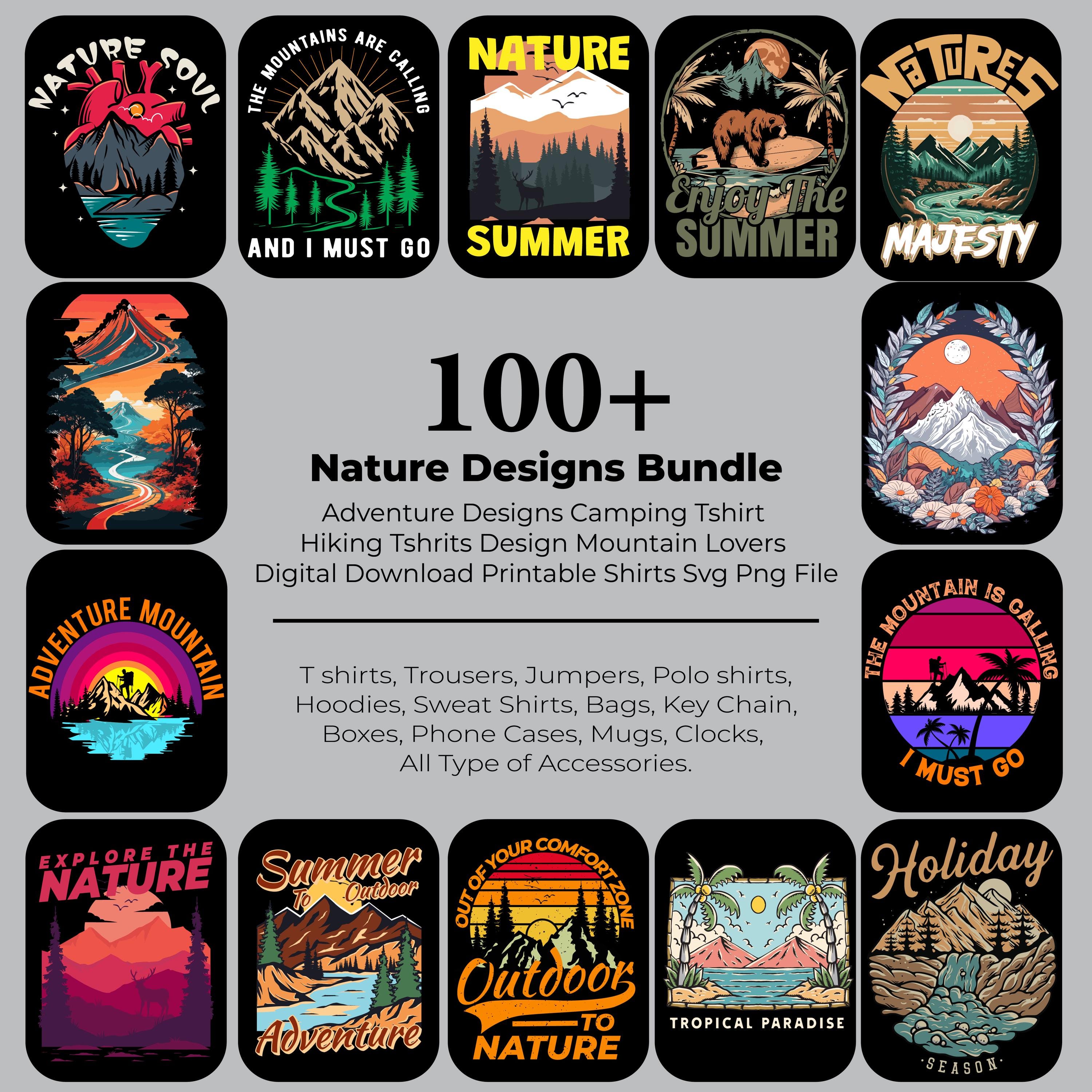 Nature Adventure T-shirt Designs Bundle: Camping & Hiking (SVG, PNG ...