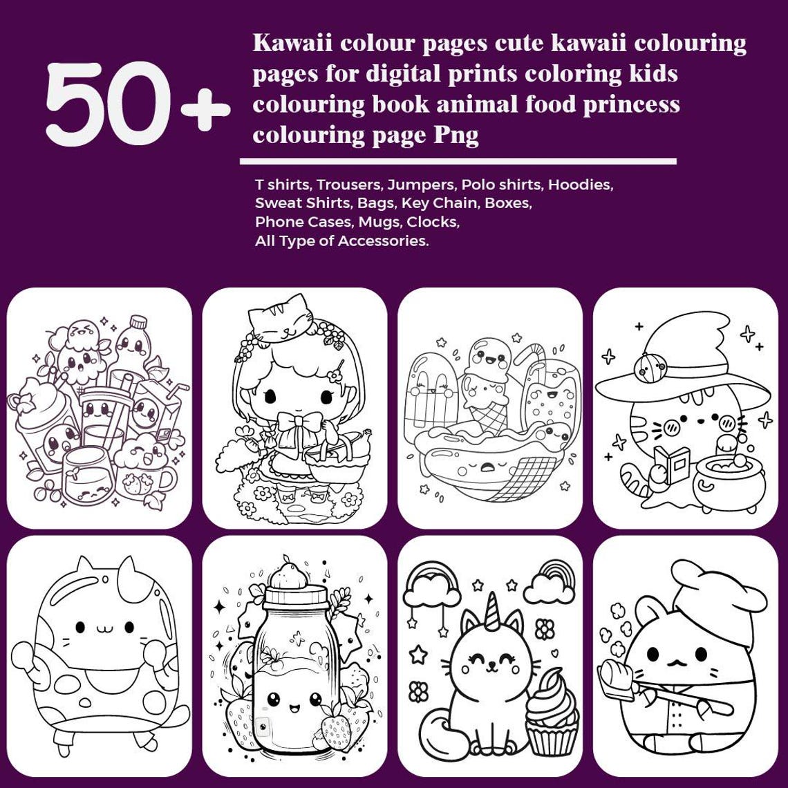 Kawaii Colour Pages Cute Kawaii Colouring Pages for Digital Prints ...