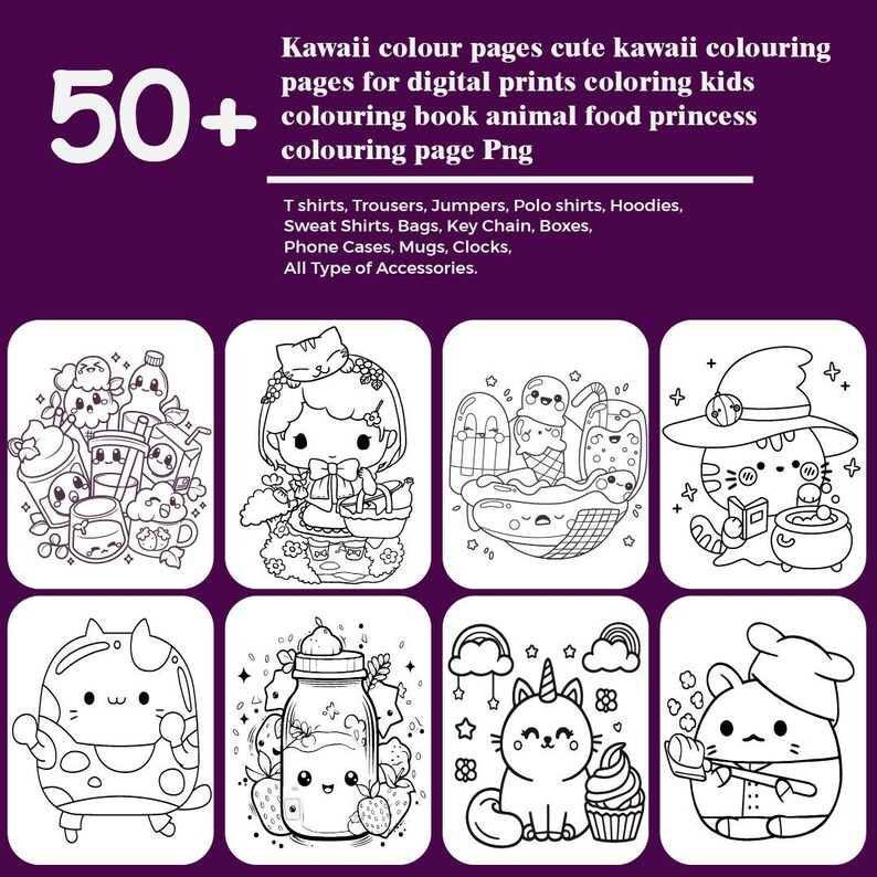 Kawaii Colour Pages Cute Kawaii Colouring Pages for Digital Prints ...