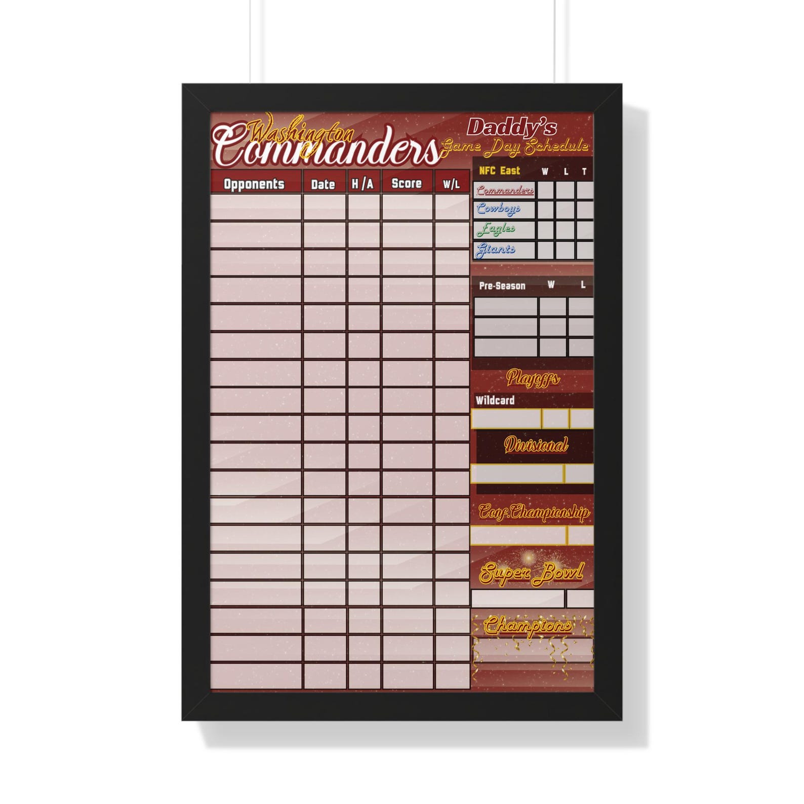 Personalized Washington Commanders Scoreboard Wall Art Dad's Game Day ...