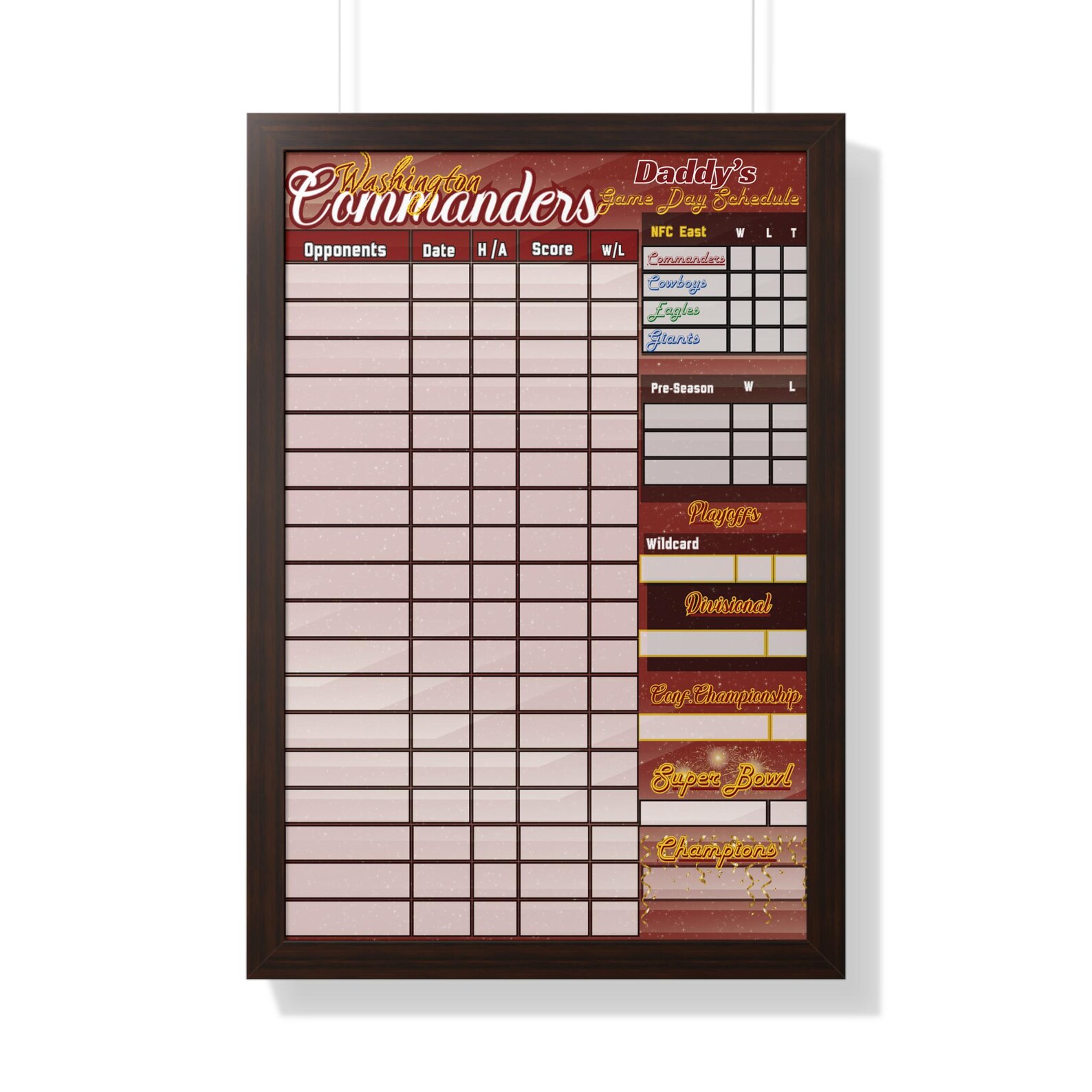 Personalized Washington Commanders Scoreboard Wall Art Dad's Game Day ...