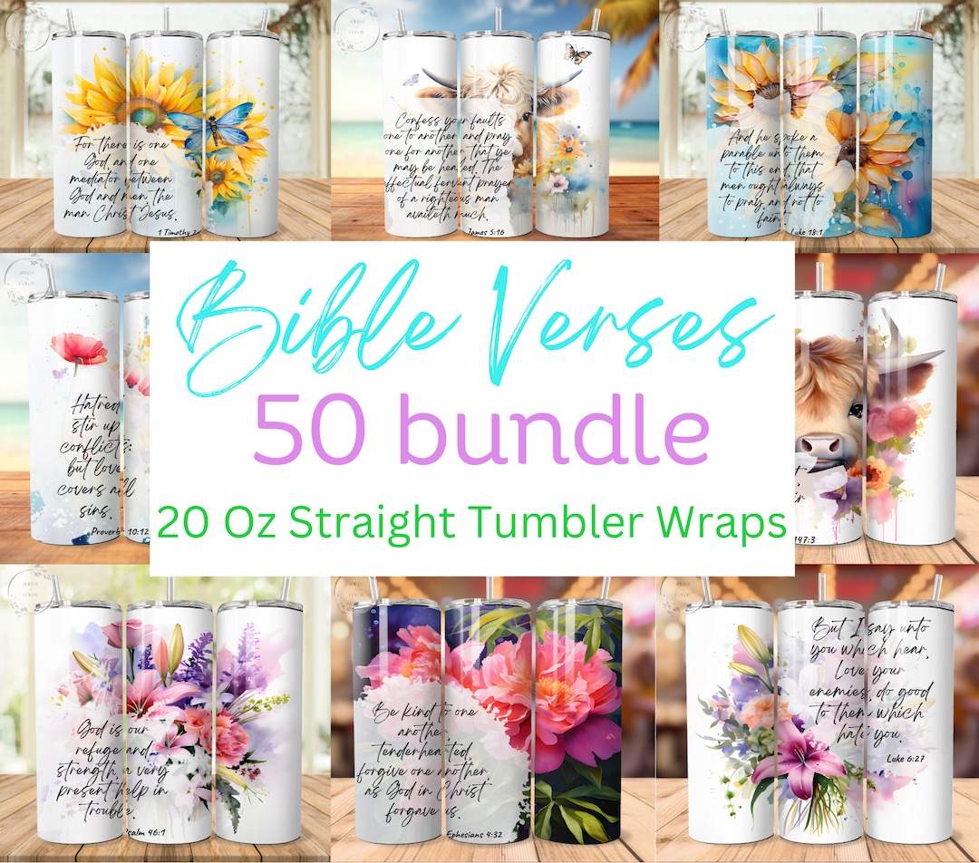 50 Bible Citations 20oz Tumbler Sublimation Design Bundle, Motivational ...