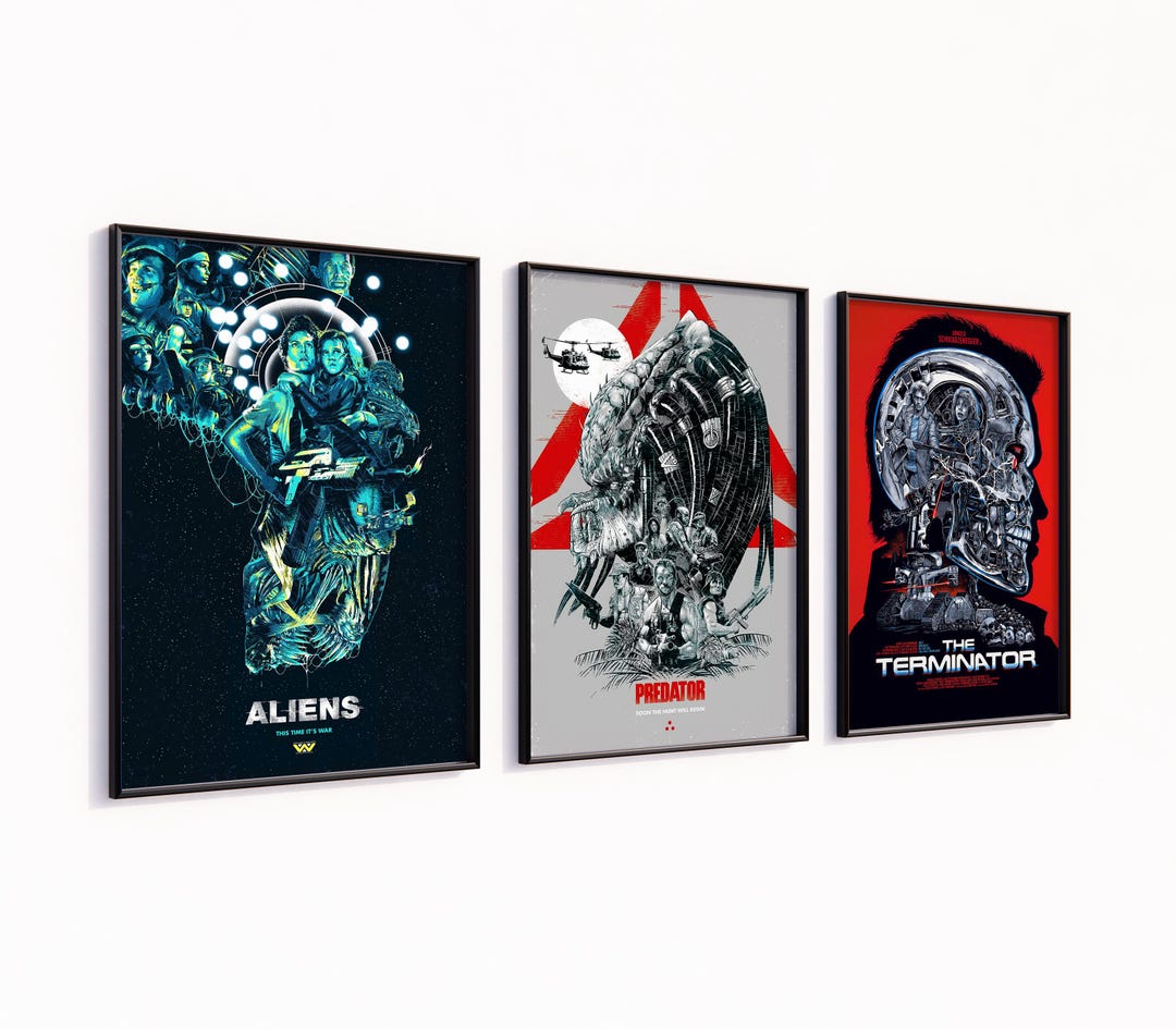 Aliens, Predator & Terminator Set of 3 Prints, Xenomorph, Yautja, T-800 ...